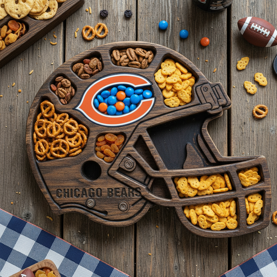 Chicago Bears Helmet-Shaped Wooden Snack Serving Tray – corgift